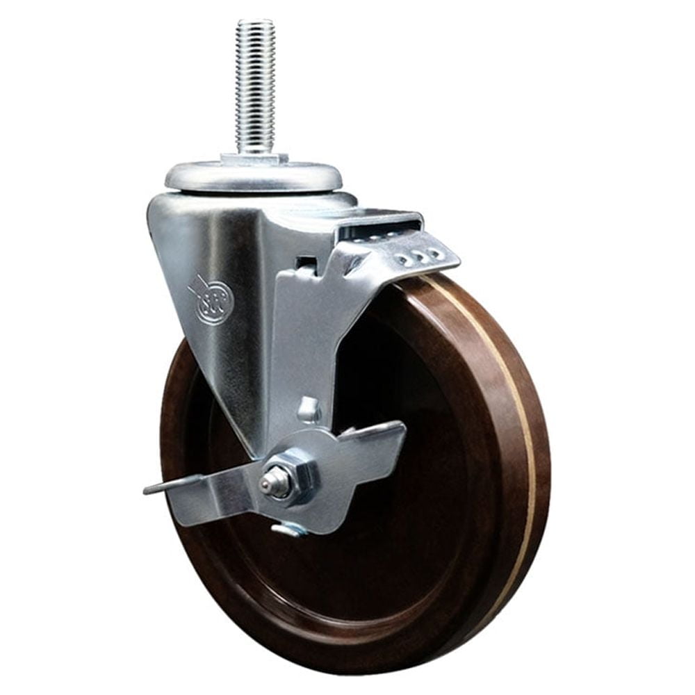 5 Inch High Temp Phenolic 3/4 Inch Threaded Stem Caster with Brake ...