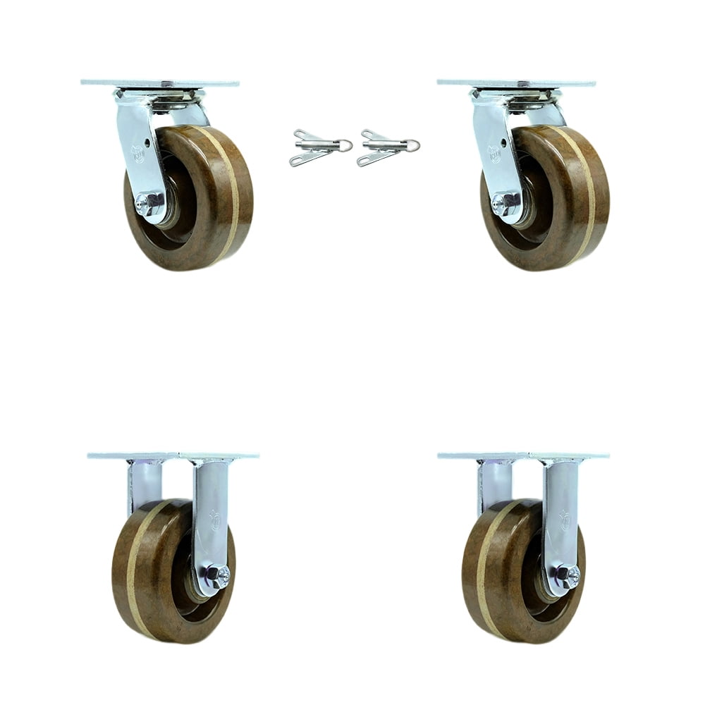 5 Inch High Temp Phenolic Caster Set w/Bronze Bearings 2 Swivel Locks 2 ...
