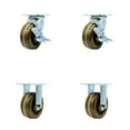 5 Inch High Temp Phenolic Caster Set with Roller Bearings 2 Brakes 2 ...
