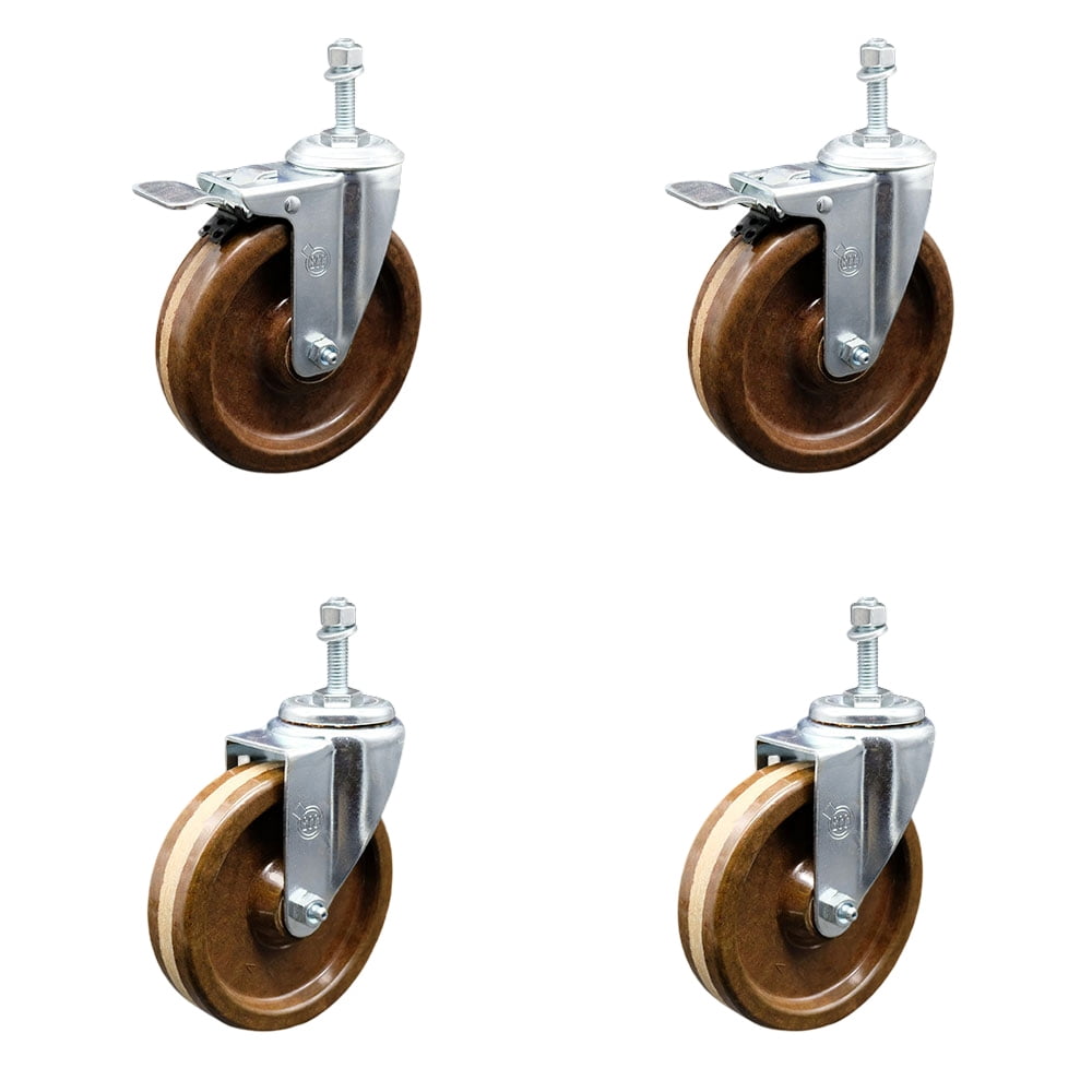 5 Inch High Temp Phenolic Swivel 3/8 Inch Stem Caster Set 2 Total Lock ...