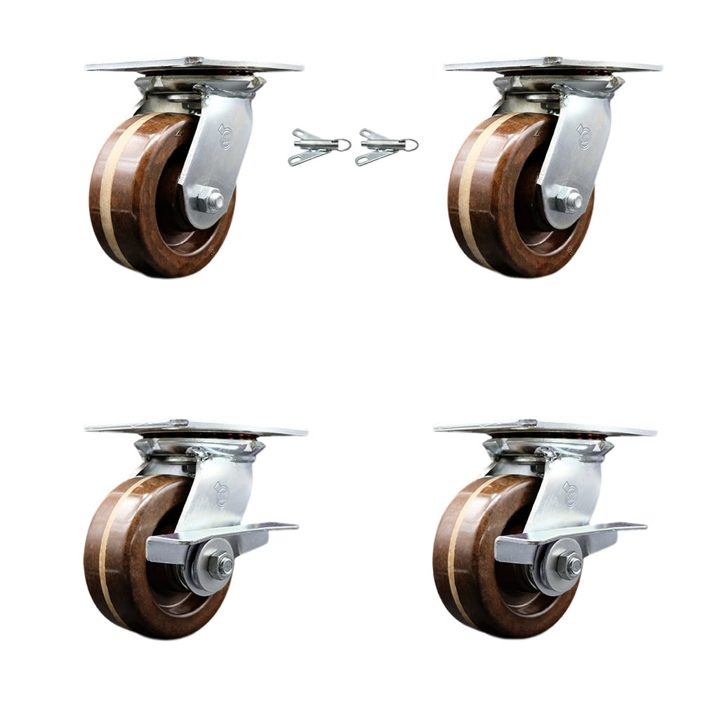 5 Inch High Temp Phenolic Swivel Caster Set 2 Swivel Locks 2 Brakes SCC ...