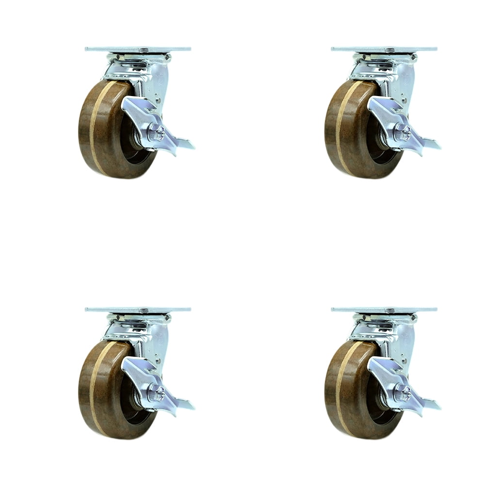 5 Inch High Temp Phenolic Swivel Caster Set with Roller Bearings and ...