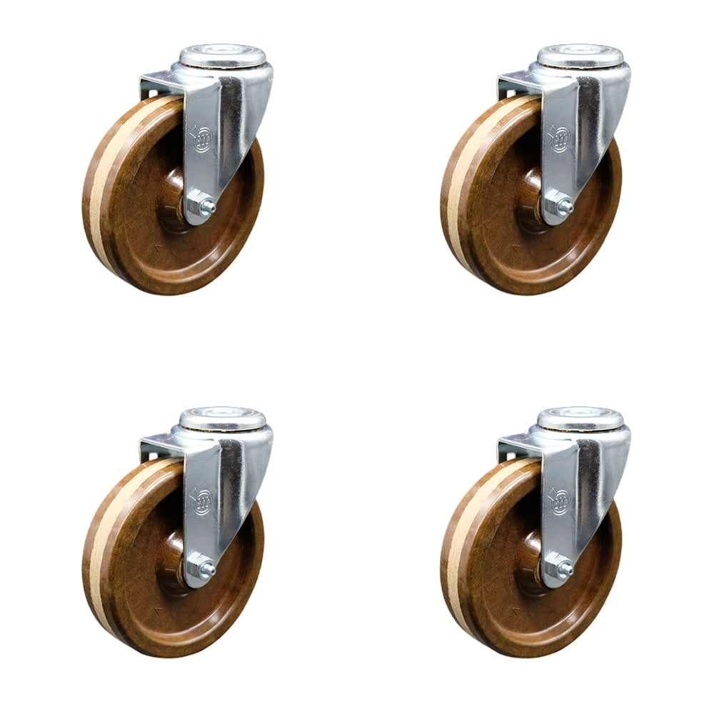 5 Inch High Temp Phenolic Wheel Swivel Bolt Hole Caster Set Service ...