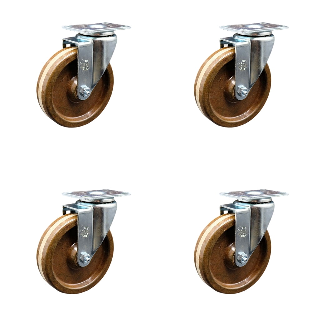 5 Inch High Temp Phenolic Wheel Swivel Top Plate Caster Set Service ...