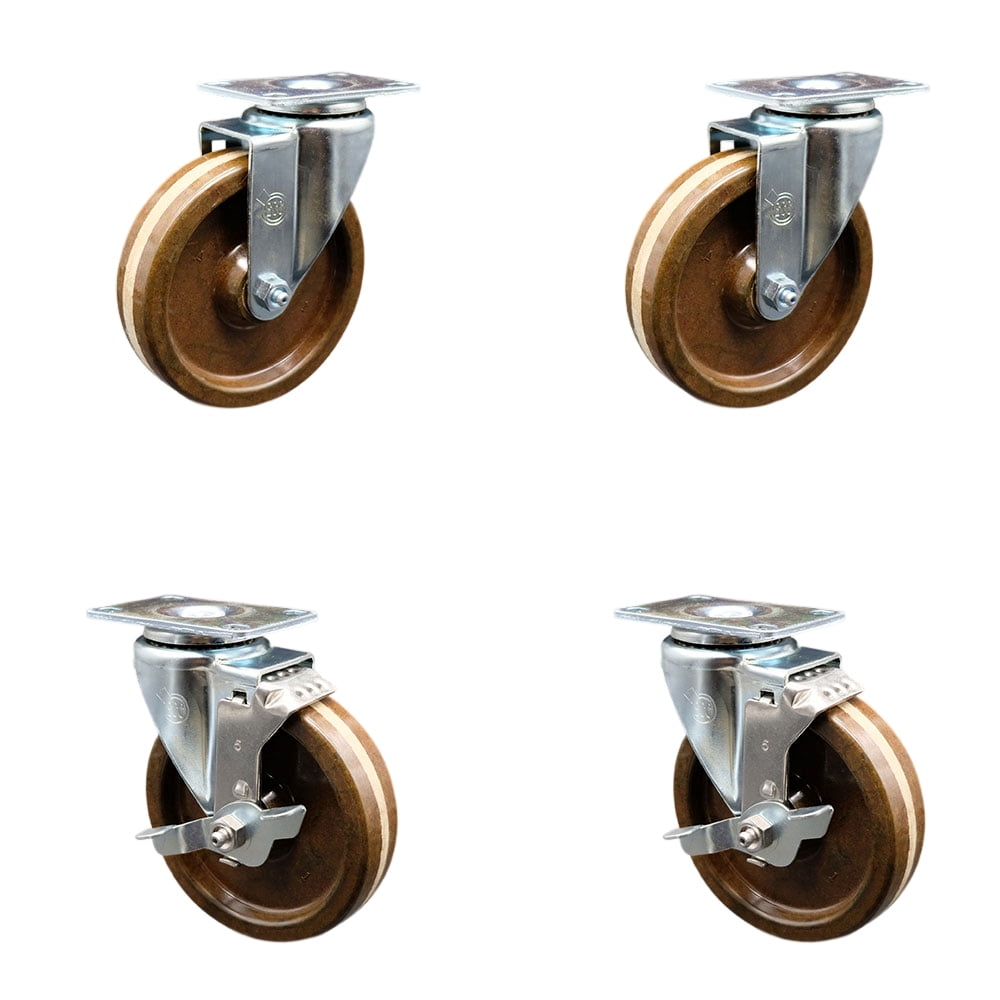 5 Inch High Temp Phenolic Wheel Swivel Top Plate Caster Set with 2 ...