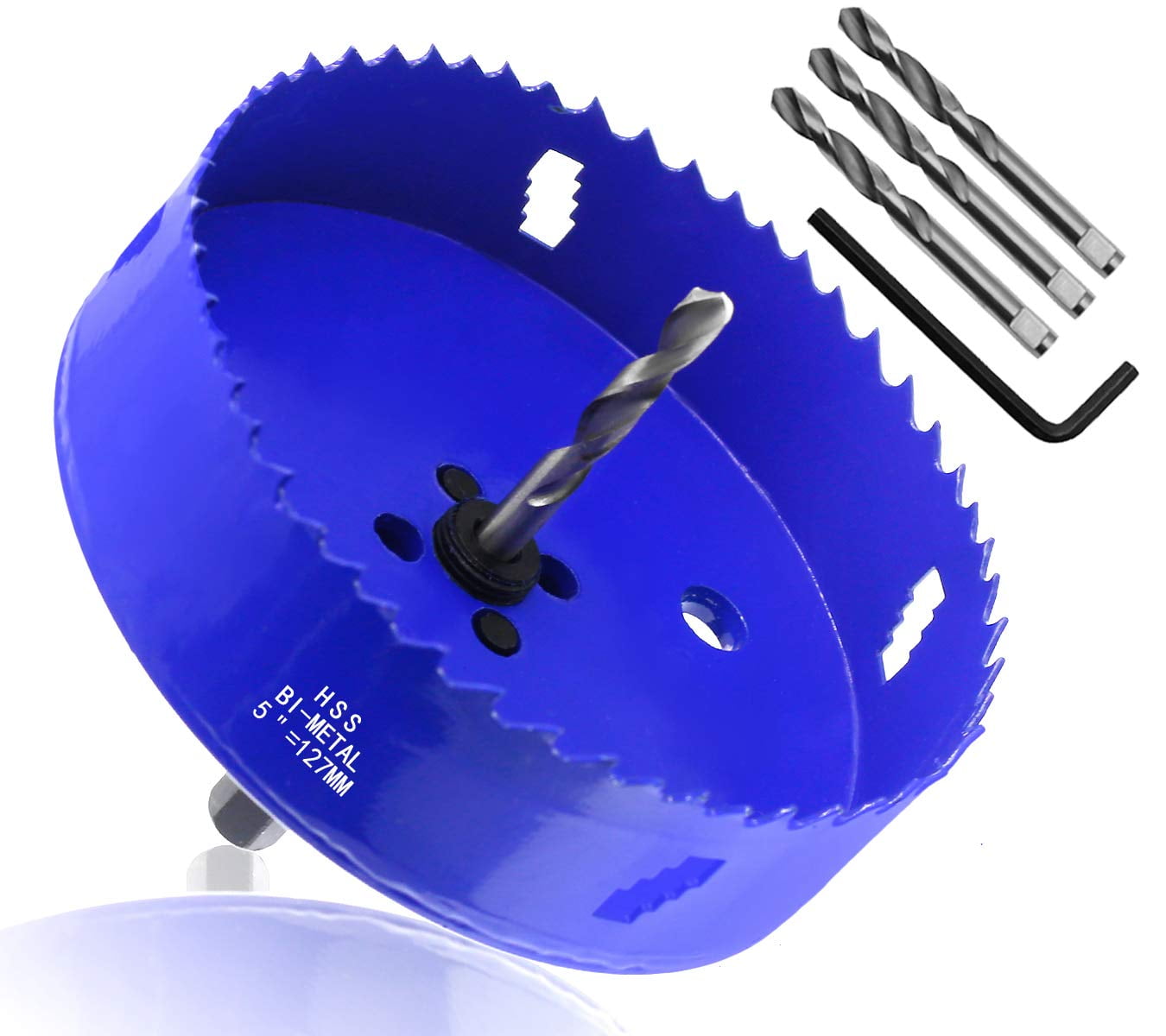 5 Inch Hole Saw with Heavy Duty Arbor, 1.2 Inch Cutting Depth HSS Bi ...