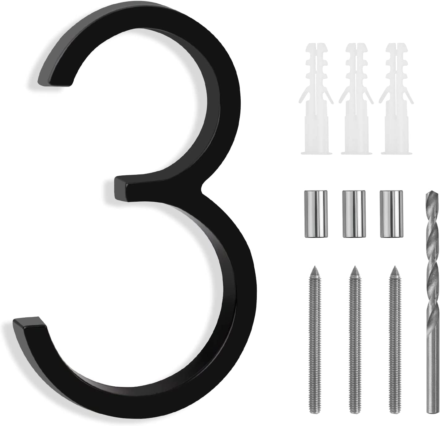 SEISSO 5-Inch Outdoor Metal House Number 3, Modern Wall or Wood Mounted ...
