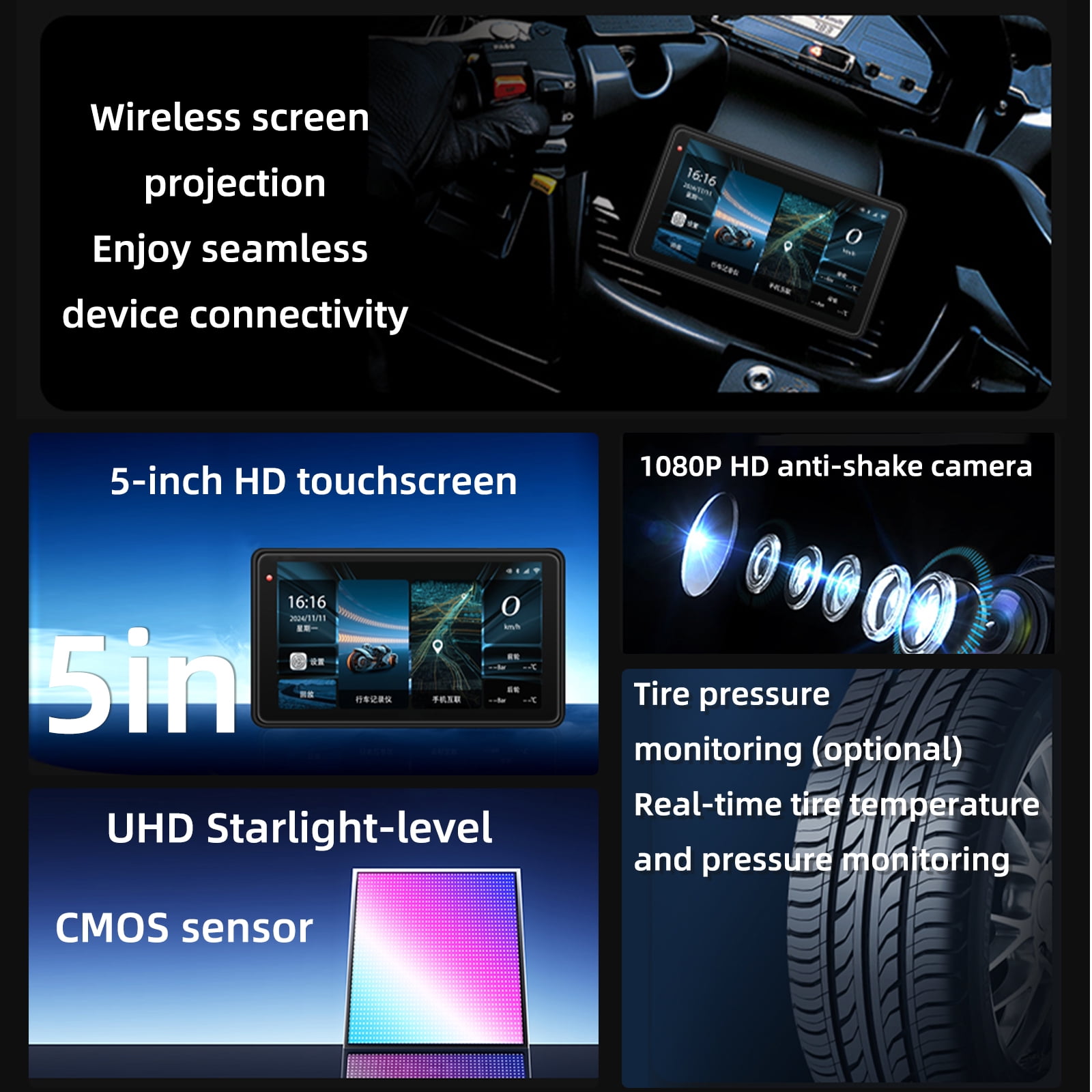 5 Inch IP68 Waterproof Motorcycle Dash Cam | 1080P Dual Recording 150 ...
