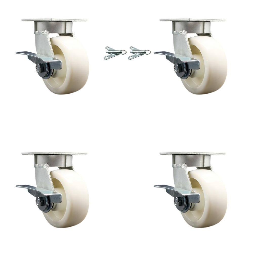 5 Inch KP Nylon Caster Set with Ball Bearings 4 Brakes 2 Swivel Locks ...