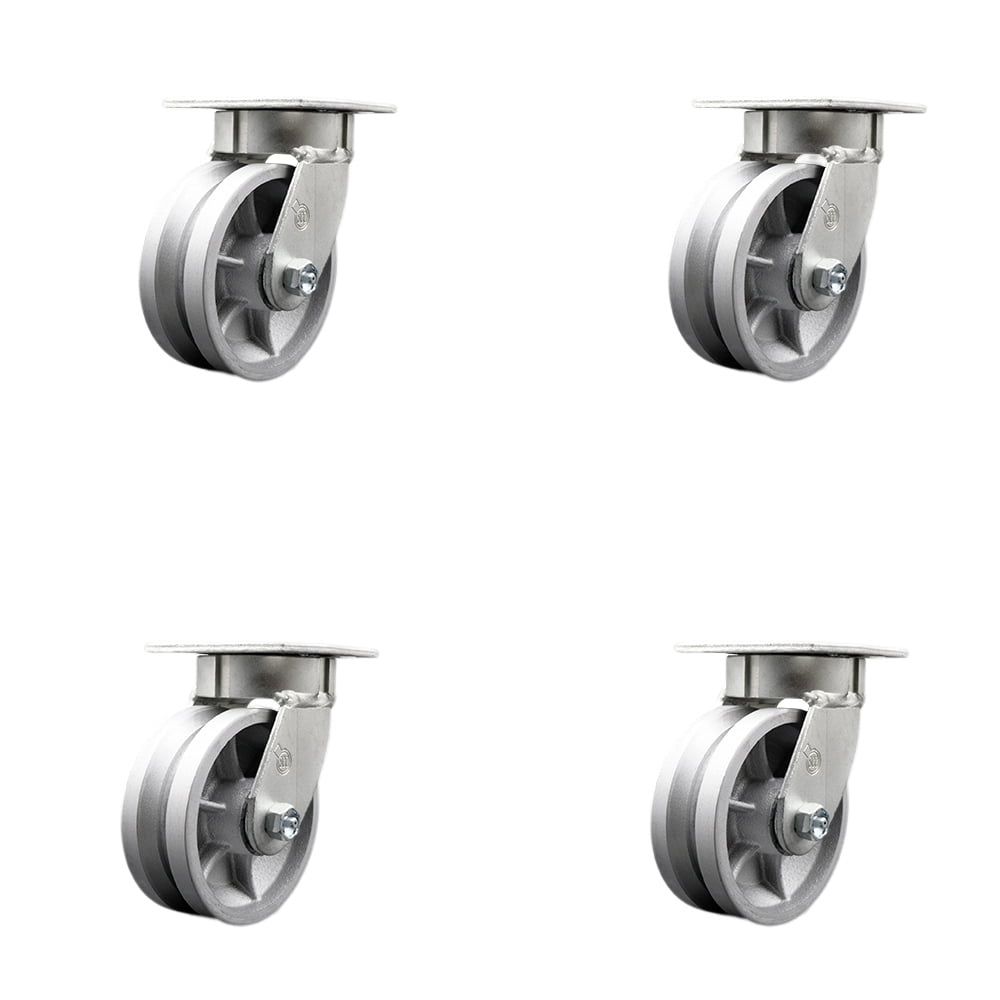 5 Inch KP V-Groove Semi Steel Cast Iron Swivel Caster Set w/Bronze ...
