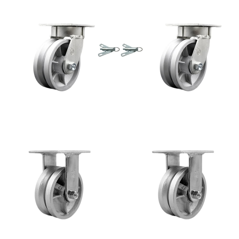 5 Inch KP V-Groove Semi Steel Caster Set w/Bronze Bearings 2 Swivel ...