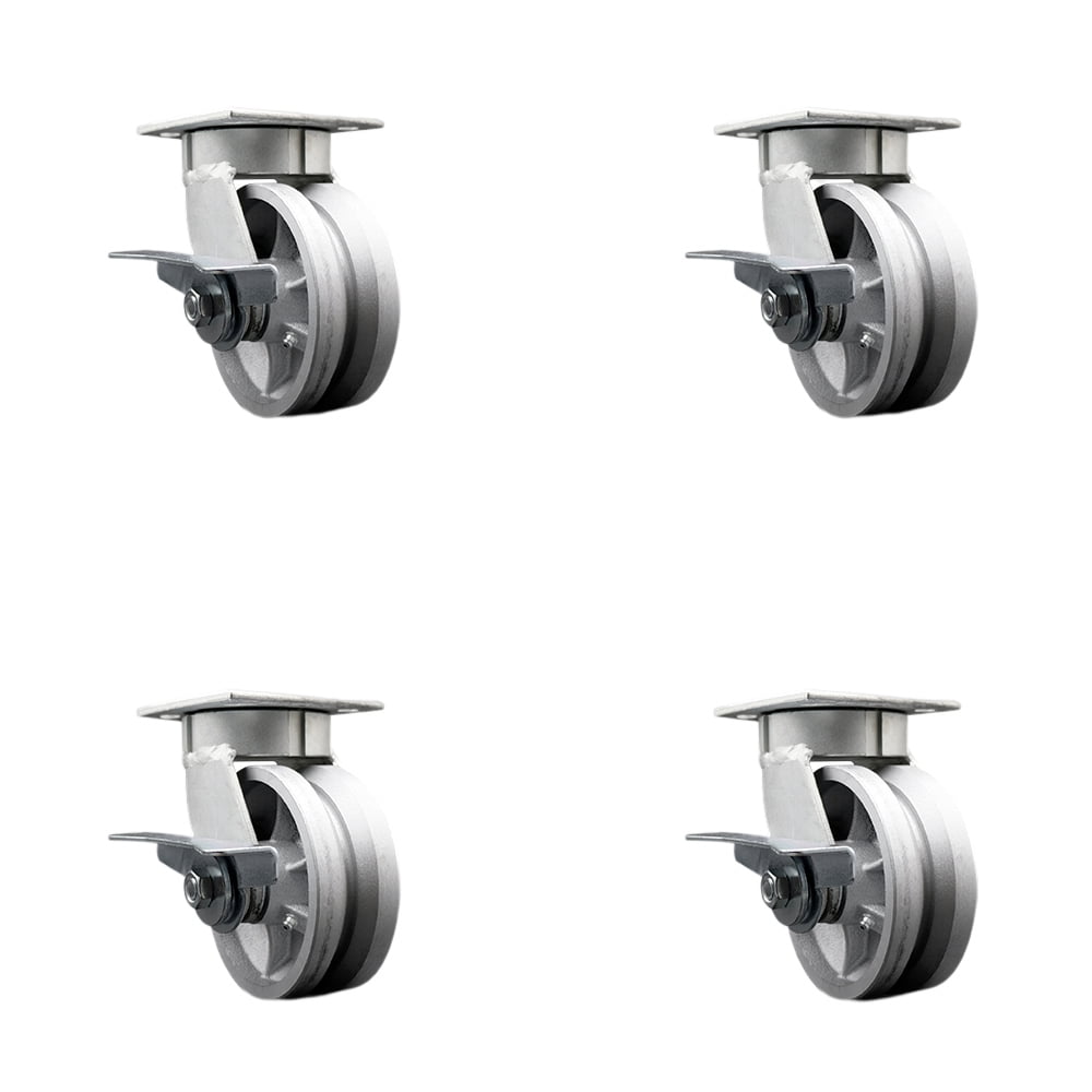 5 Inch KP V-Groove Semi Steel Swivel Caster Set with Ball Bearings and ...