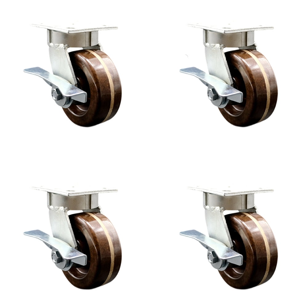 5 Inch Kingpinless High Temp Phenolic Caster Set with Brakes and Swivel Locks - Walmart.com