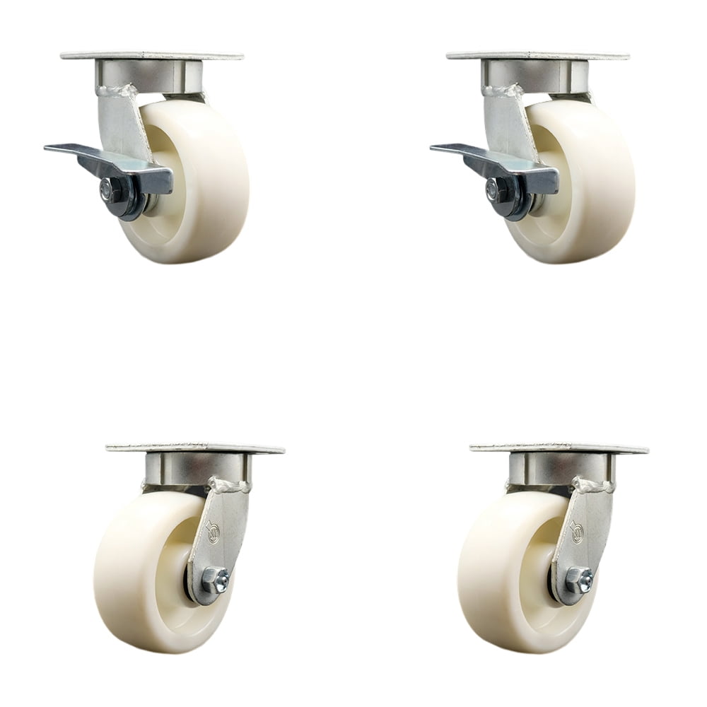 5 Inch Kingpinless Nylon Wheel Caster Set 4 Swivel Locks 2 Brakes ...