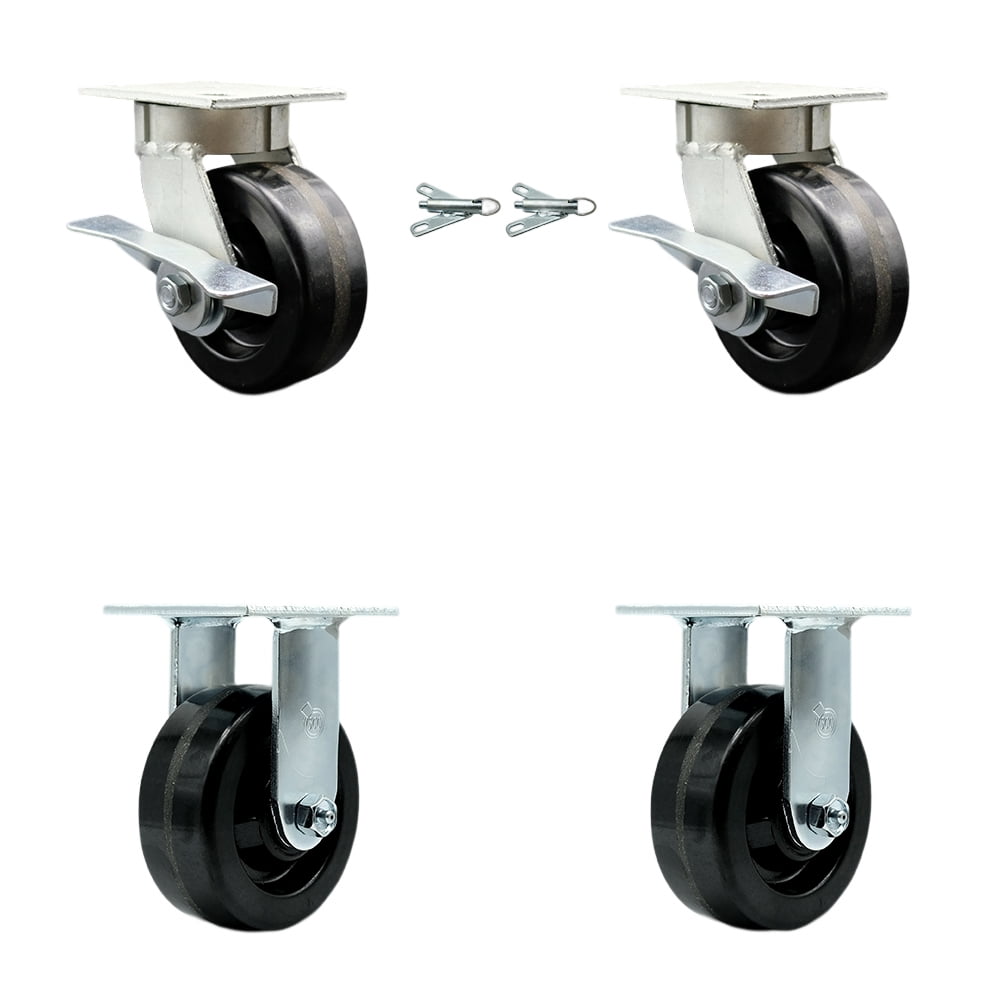 5 Inch Kingpinless Phenolic Wheel Caster Set 2 Brakes and Swivel Locks ...