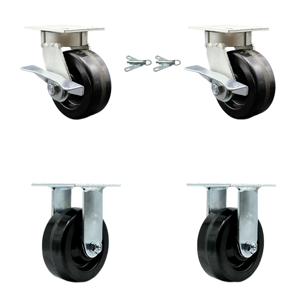 5 Inch Kingpinless Phenolic Wheel Caster Set 2 Swivel Locks 2 Rigid SCC ...