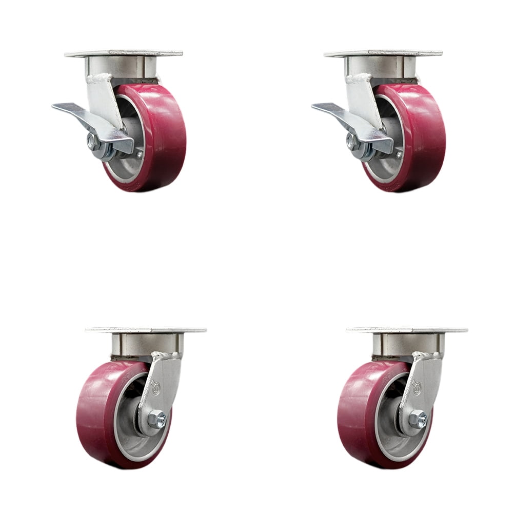 5 Inch Kingpinless Poly on Aluminum Wheel Caster Set 4 Swivel Locks 2 ...