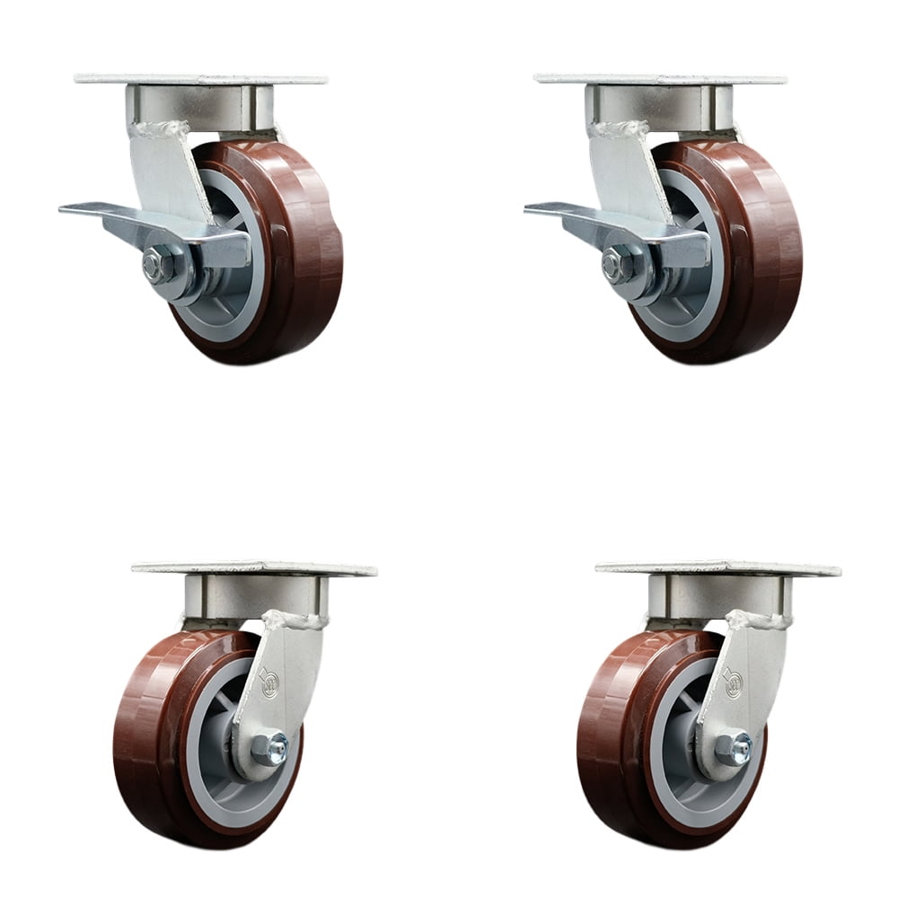 5 Inch Kingpinless Poly on Polyolefin Wheel Caster Set 4 Swivel Locks 2 ...