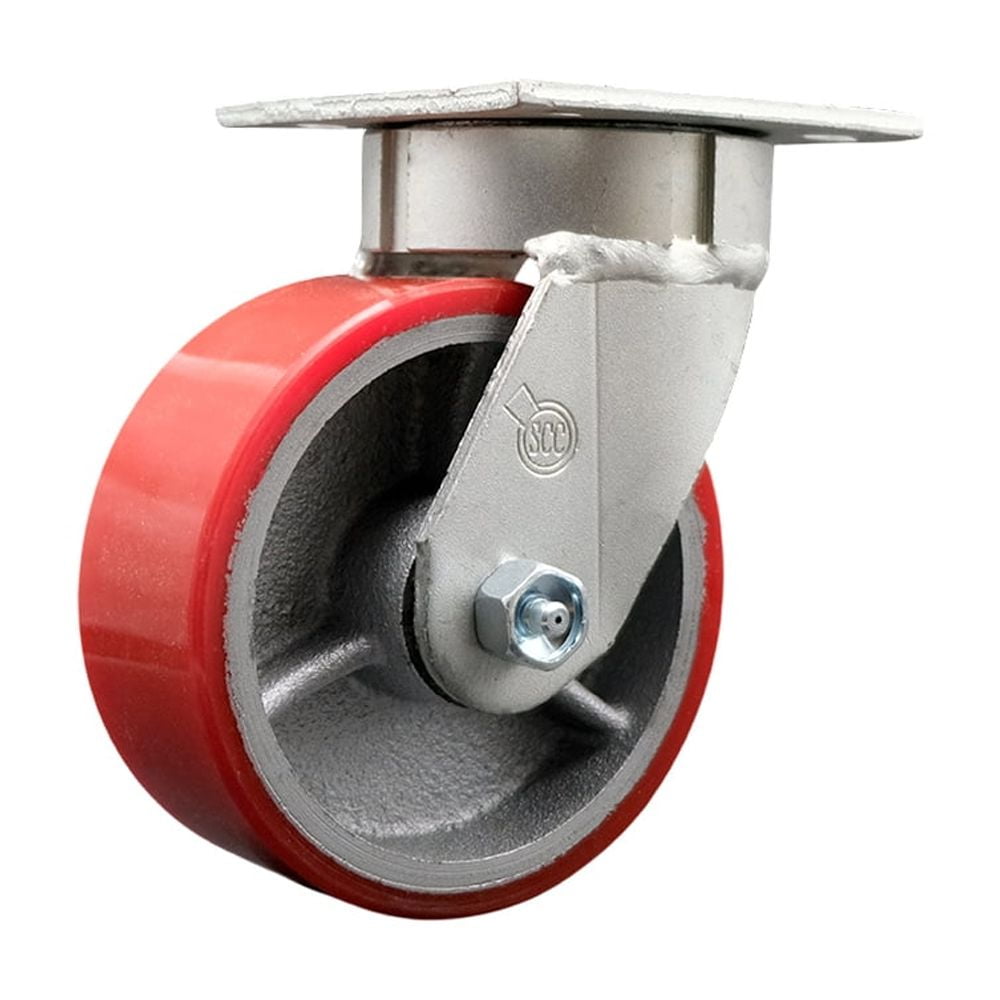 5 Inch Kingpinless Red Poly on Steel Wheel Swivel Top Plate Caster SCC ...