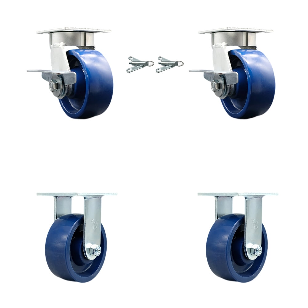 5 Inch Kingpinless Solid Poly Wheel Caster Set 2 Brakes and Swivel ...