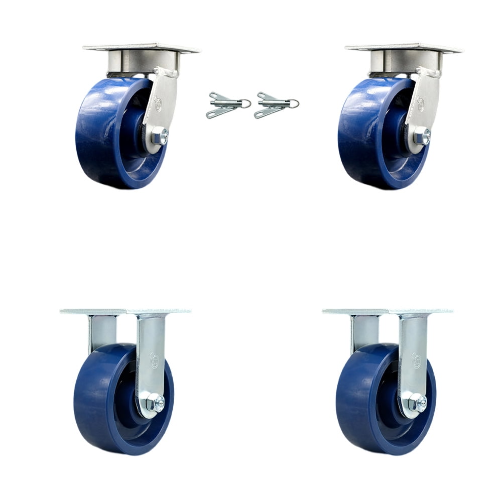 5 Inch Kingpinless Solid Poly Wheel Caster Set 2 Swivel Locks 2 Rigid ...