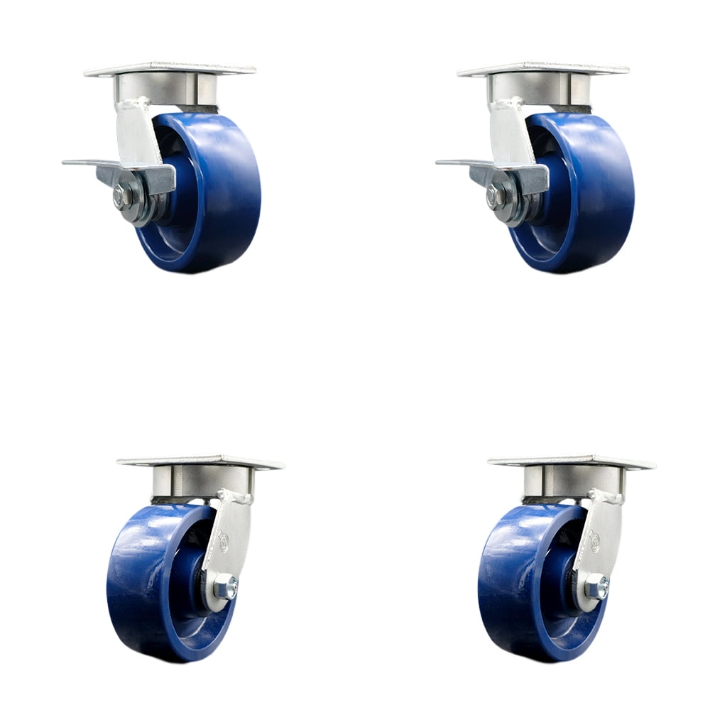 5 Inch Kingpinless Solid Poly Wheel Caster Set 4 Swivel Locks 2 Brakes ...