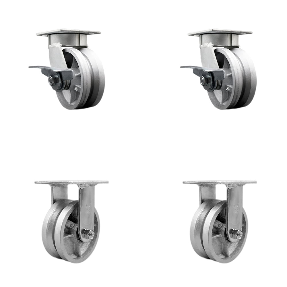 5 Inch Kingpinless V Groove Semi Steel Wheel Caster Set 2 Brakes 2 ...