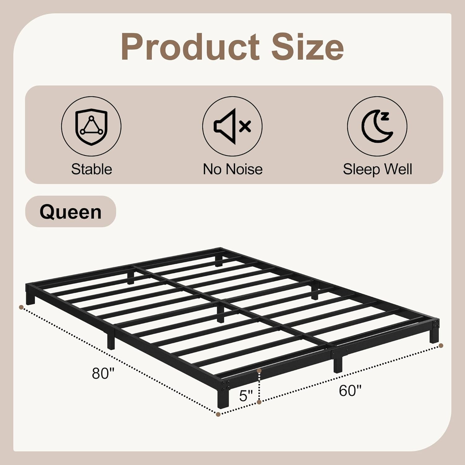 5 Inch Low Queen Bed Frame, Heavy Duty Bed Frame Queen Size Low Profile ...
