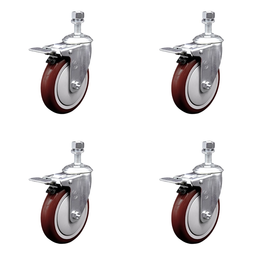 5 Inch Maroon Polyurethane Swivel ½ Inch Stem Caster Set with Total ...