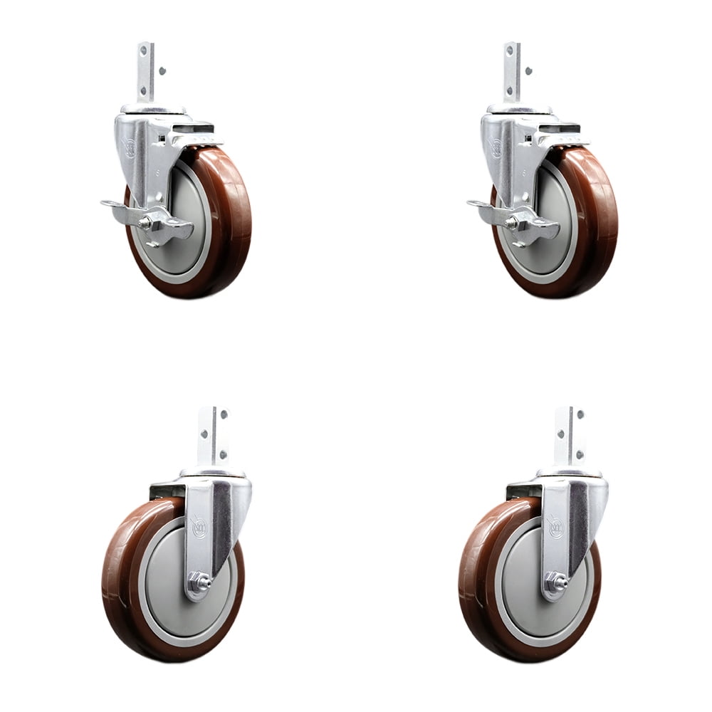 5 Inch Maroon Polyurethane Wheel Swivel 3/4 Inch Square Stem Caster Set ...