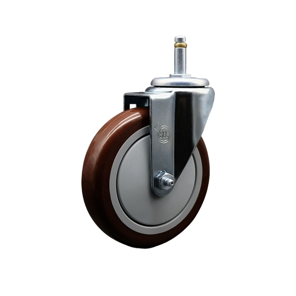 5 Inch Maroon Polyurethane Wheel Swivel 7/16 Inch Grip Ring Stem Caster ...