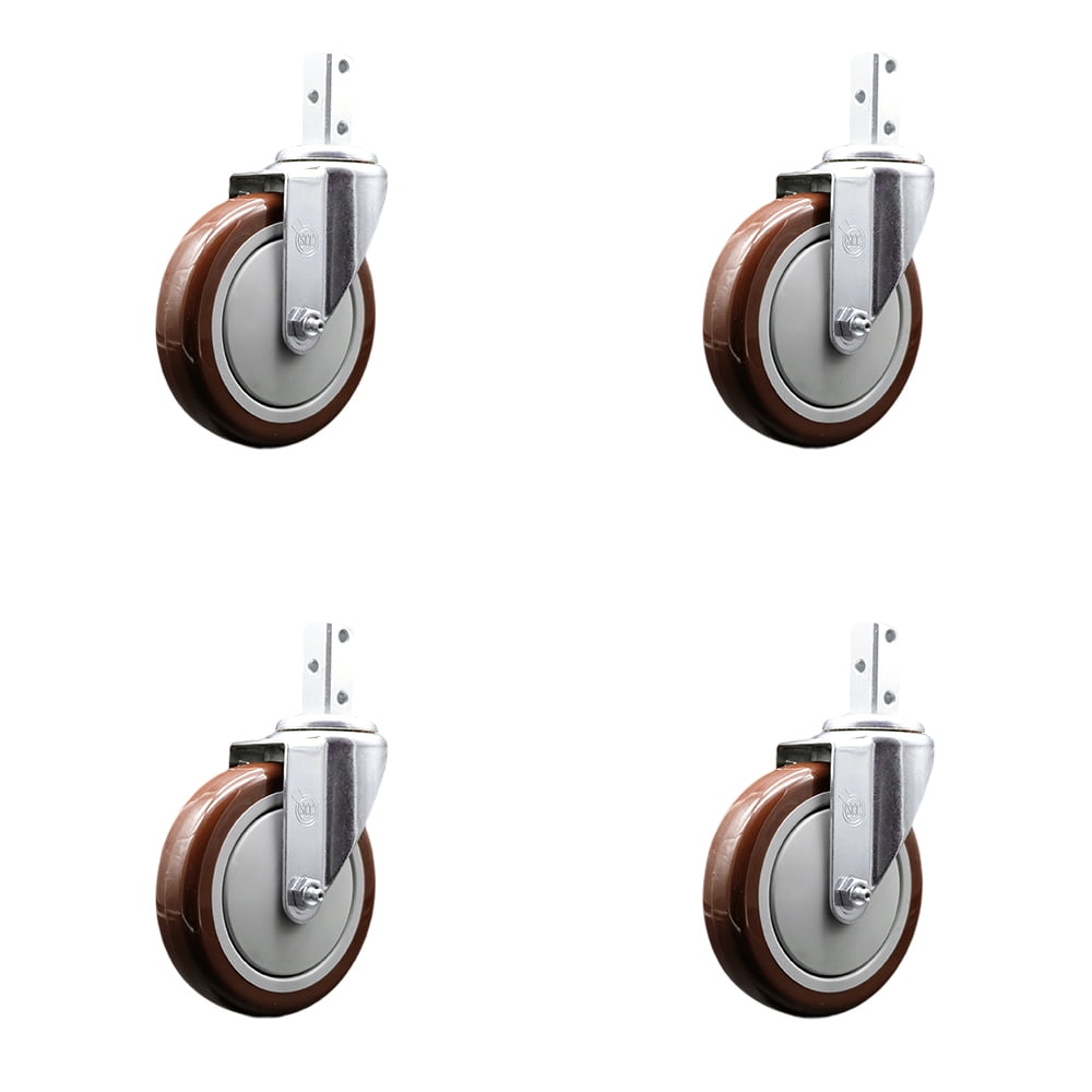 5 Inch Maroon Polyurethane Wheel Swivel 7/8 Inch Square Stem Caster Set ...