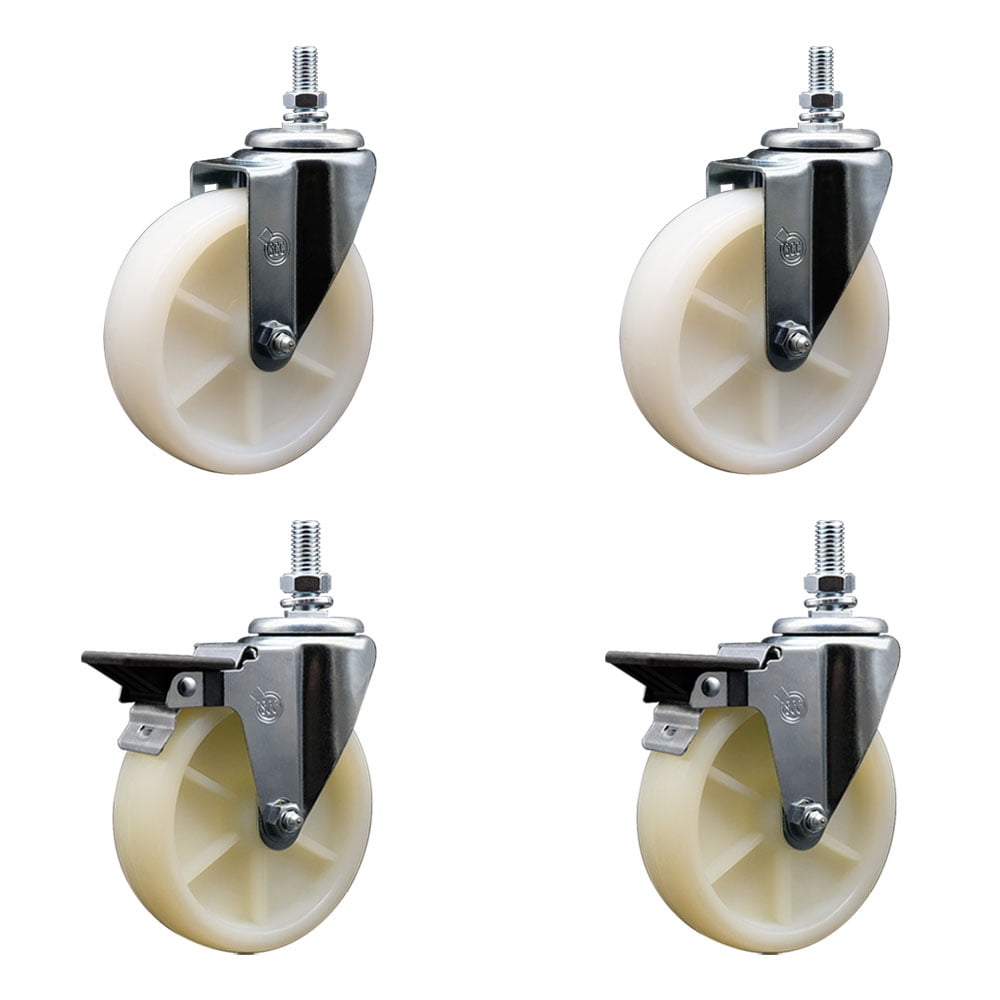 5 Inch Nylon 10MM Threaded Stem Caster Set 2 Brakes SCC - Walmart.com