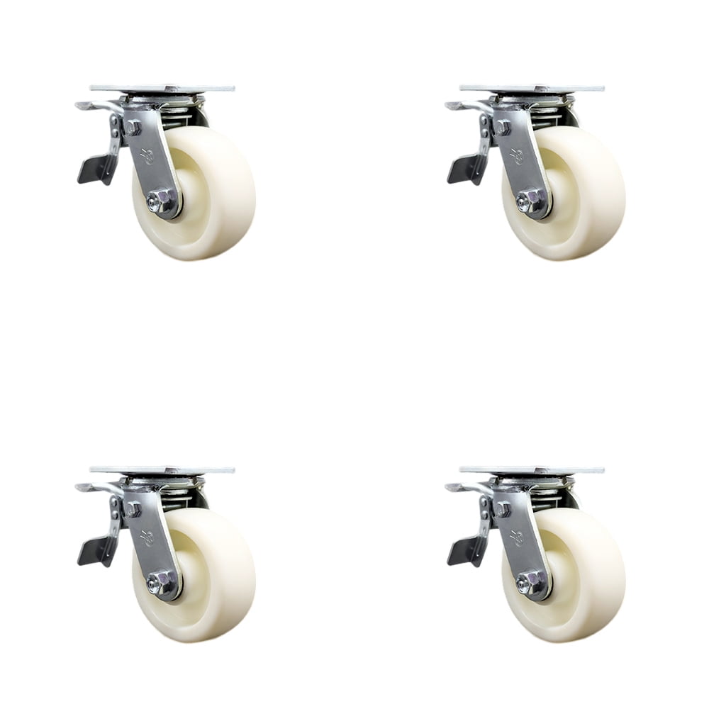 5 Inch Nylon Caster Set with Ball Bearings and Total Lock Brakes ...