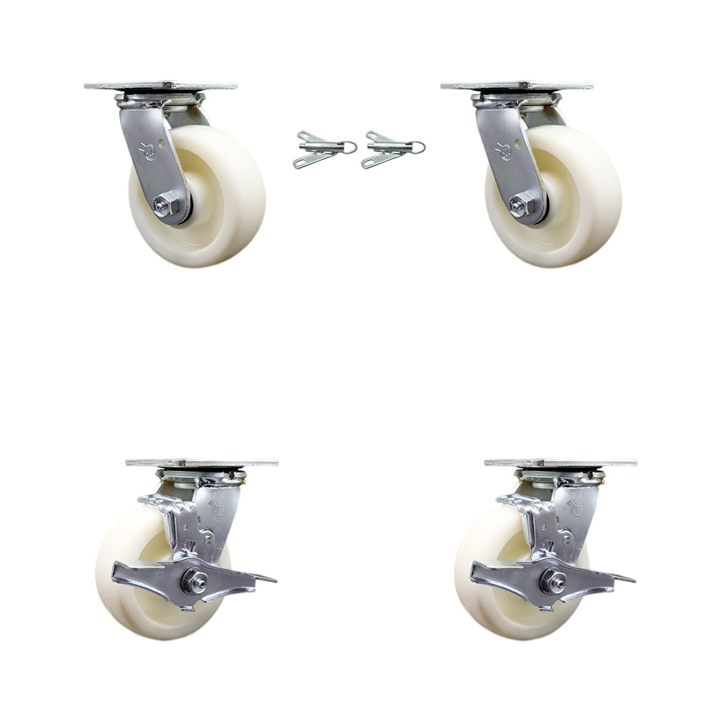 5 Inch Nylon Caster Set with Roller Bearing 2 Swivel Lock 2 Brake ...