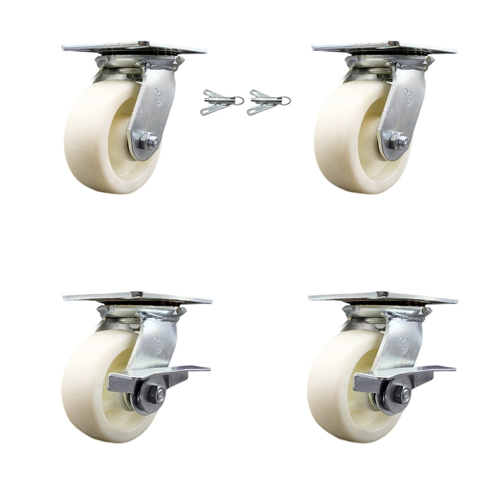 5 Inch Nylon Swivel Caster Set 2 Swivel Locks 2 Brakes Service Caster ...