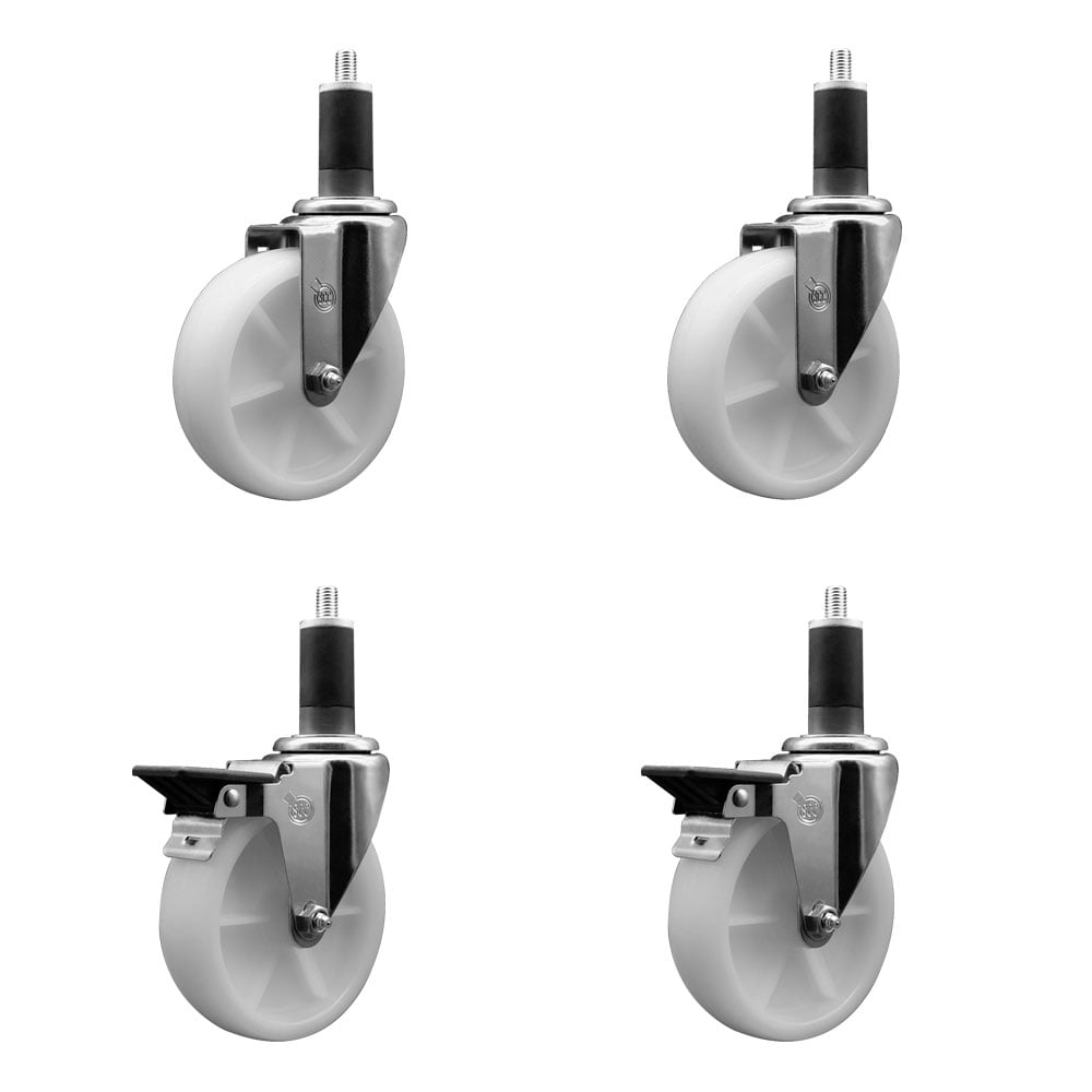 5 Inch Nylon Wheel Swivel 1-1/4 Inch Expanding Stem Caster Set 2 Brakes ...