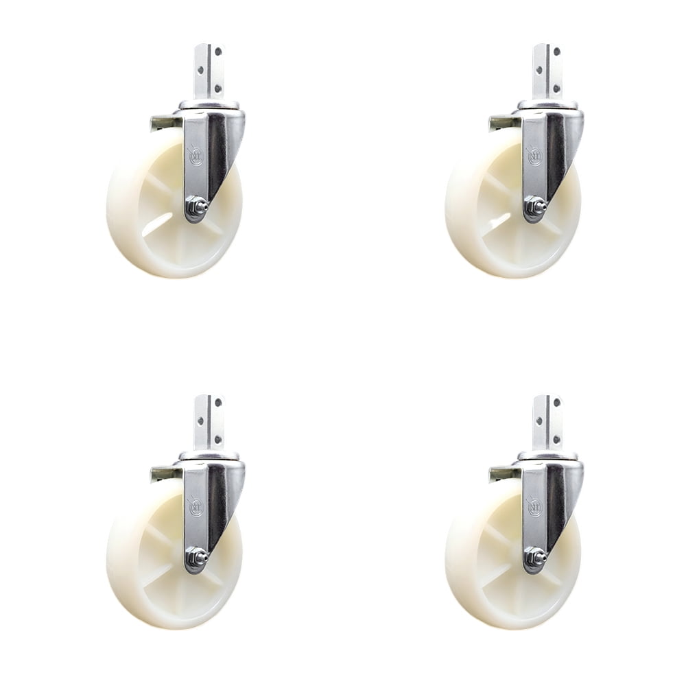 5 Inch Nylon Wheel Swivel 3/4 Inch Square Stem Caster Set Service ...