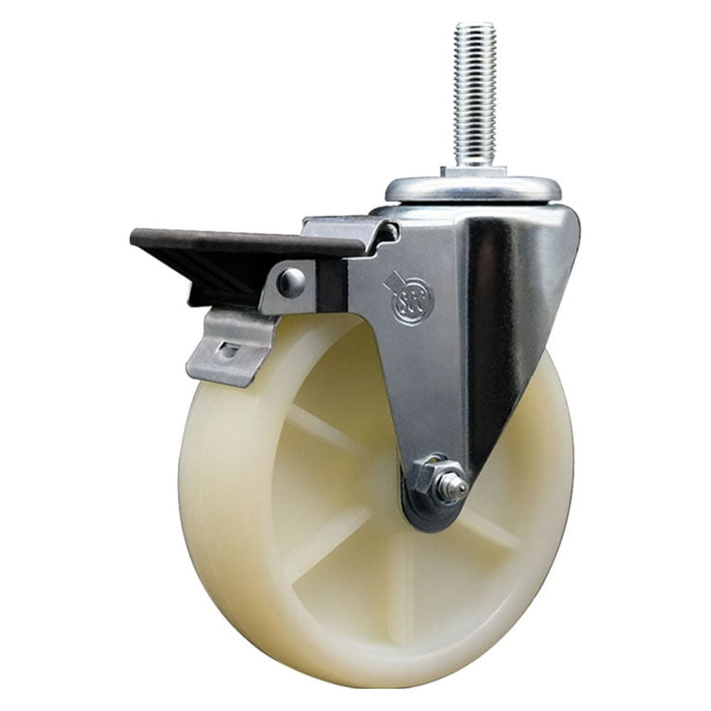 5 Inch Nylon Wheel Swivel 3/4 Inch Threaded Stem Caster Total Lock ...