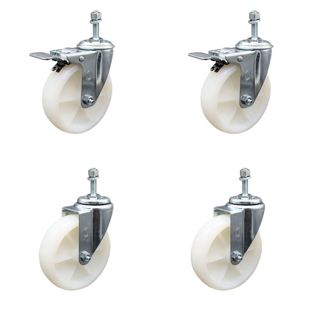 5 Inch Nylon Wheel Swivel 3/8 Inch Threaded Stem Caster Set 2 Total ...
