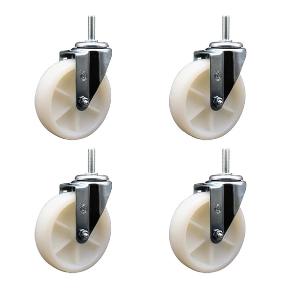 5 Inch Nylon Wheel Swivel 5/8 Inch Threaded Stem Caster Set Service ...