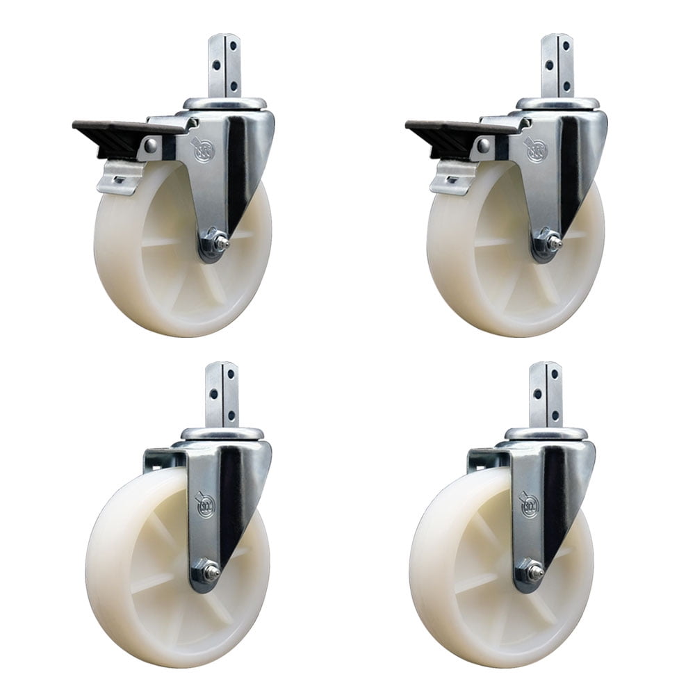5 Inch Nylon Wheel Swivel 7/8 Inch Square Stem Caster Set 2 Brakes SCC ...