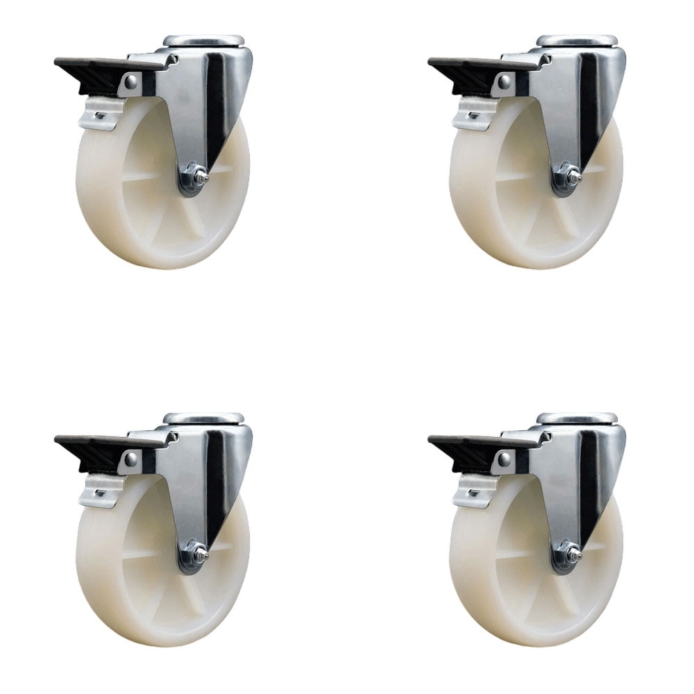 5 Inch Nylon Wheel Swivel Bolt Hole Caster Set with Posi Lock Brakes ...