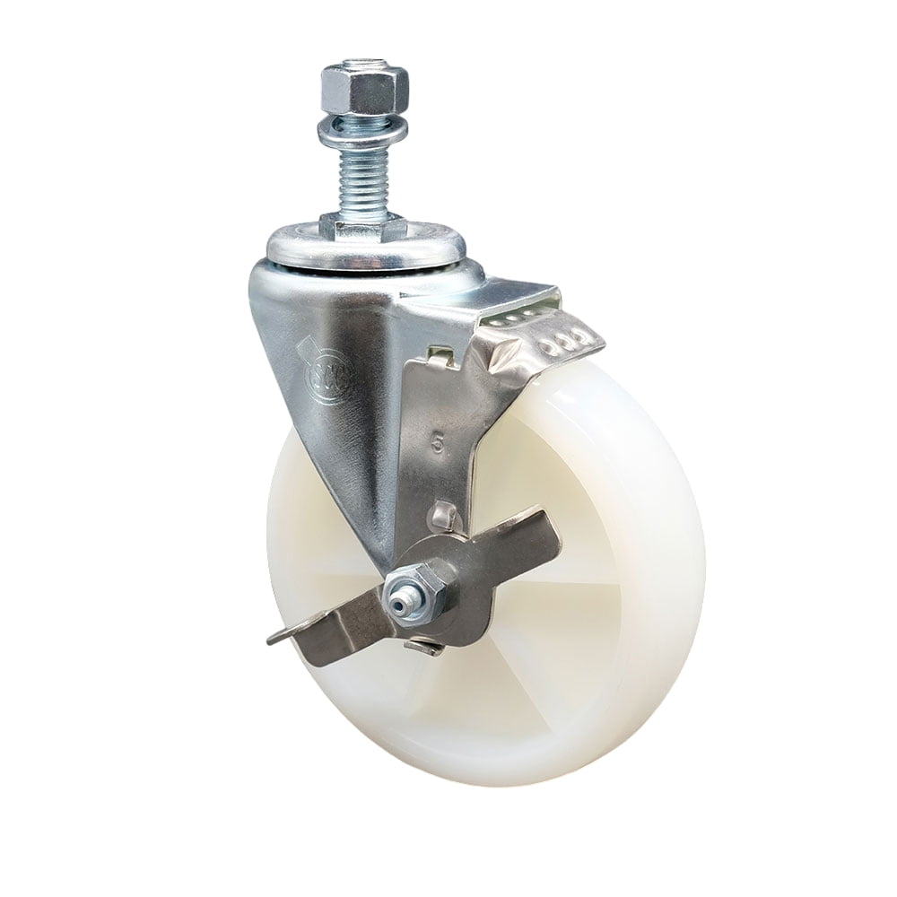 5 Inch Nylon Wheel Swivel ½ Inch Threaded Stem Caster with Brake ...