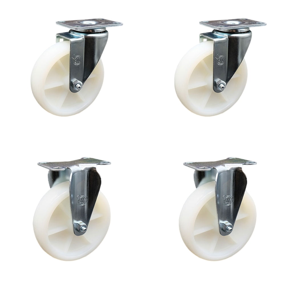 5 Inch Nylon Wheel Swivel Top Plate Caster Set with 2 Rigid Service ...
