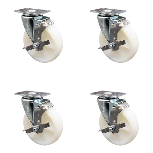 5 Inch Nylon Wheel Swivel Top Plate Caster Set with Brake Service ...