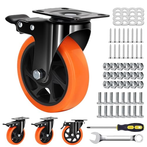 5-Inch Orange Heavy Duty Caster Wheels (Set of 4) - 2600Lbs Total ...