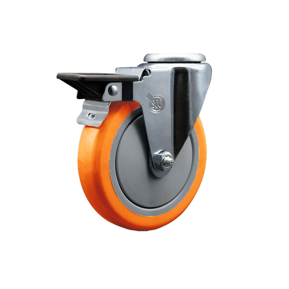 5 Inch Orange Poly Wheel Swivel Bolt Hole Caster with Posi Lock Brake ...