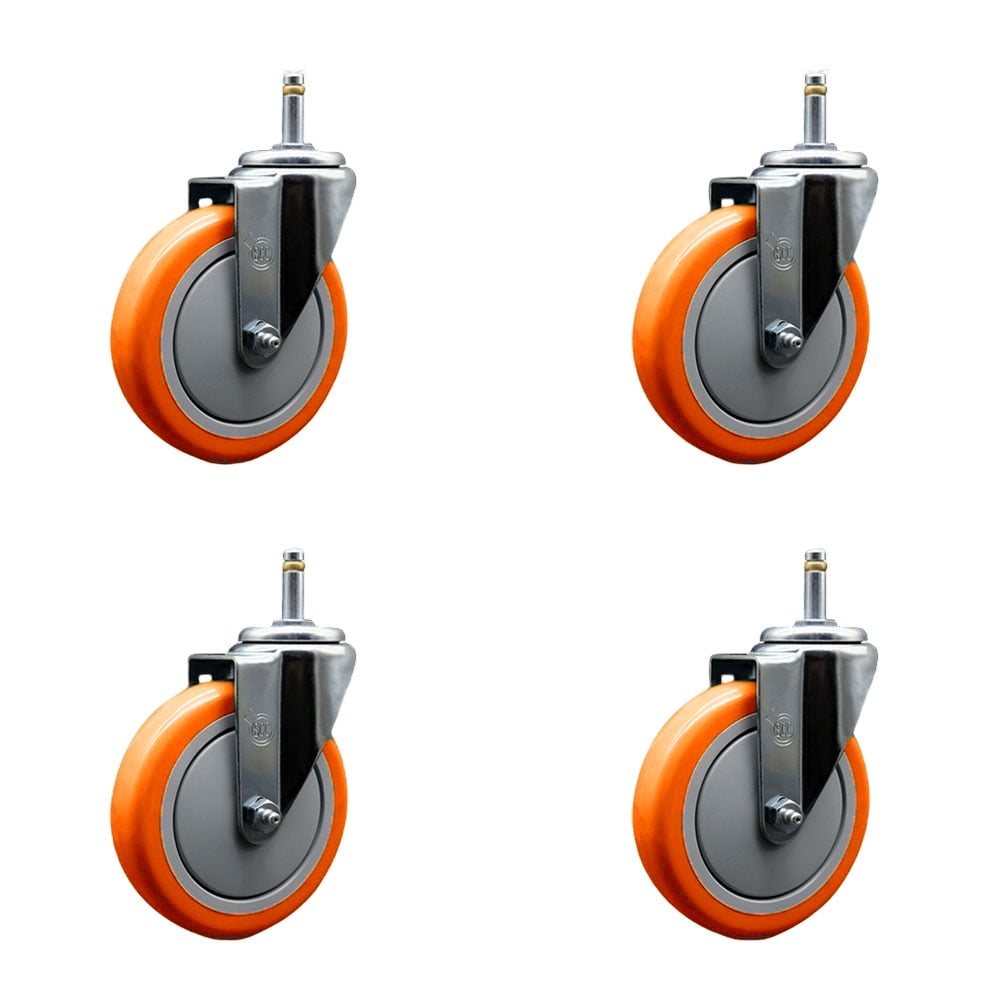 5 Inch Orange Polyurethane Wheel Swivel 7/16 Inch Grip Ring Stem Caster ...