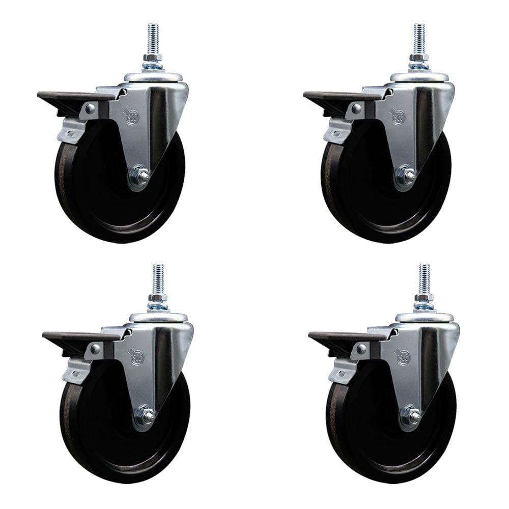 5 Inch Phenolic 3/8 Inch Threaded Stem Caster Set with Brake - Walmart.com